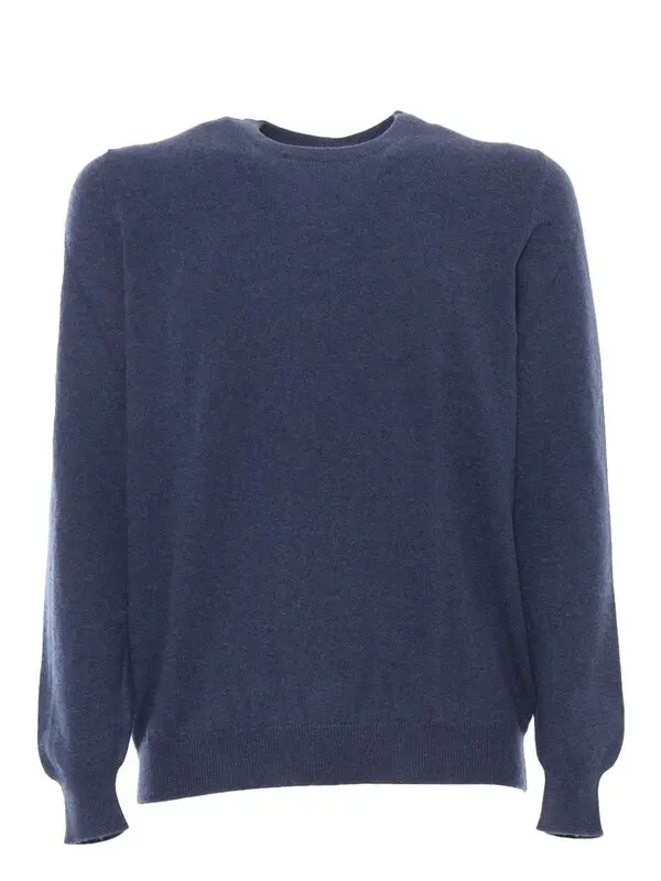 Fedeli Crew-neck Long Sleeve Knit Sweater - Blue