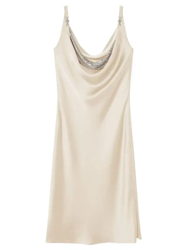 Versace Satin Slip Dress With Medusa Plaque - Beige