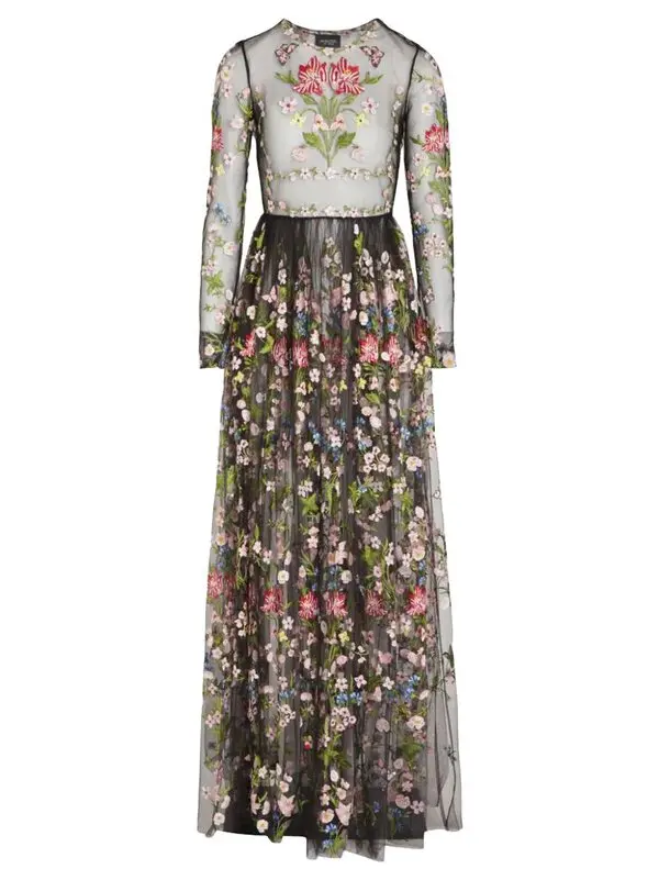 Giambattista Valli Floral Printed Maxi Dress - M Black Multi
