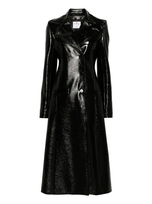 COURREGES Faux Leather Textured Coat - Black