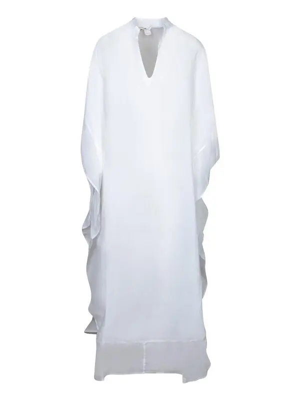 120% Lino Kaftan V-neck Linen Dress - White