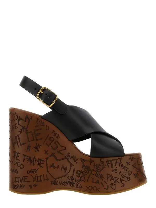 Chloé Maxime Wedge Sandals - Black
