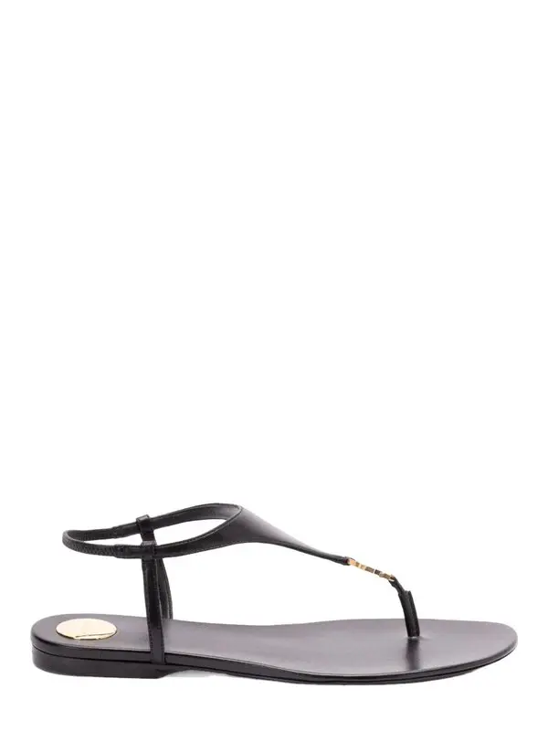 Saint Laurent Cassandre Leather Thong Sandals - Black