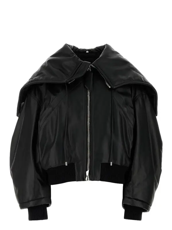 Attico Leather Bomber Jacket - Black