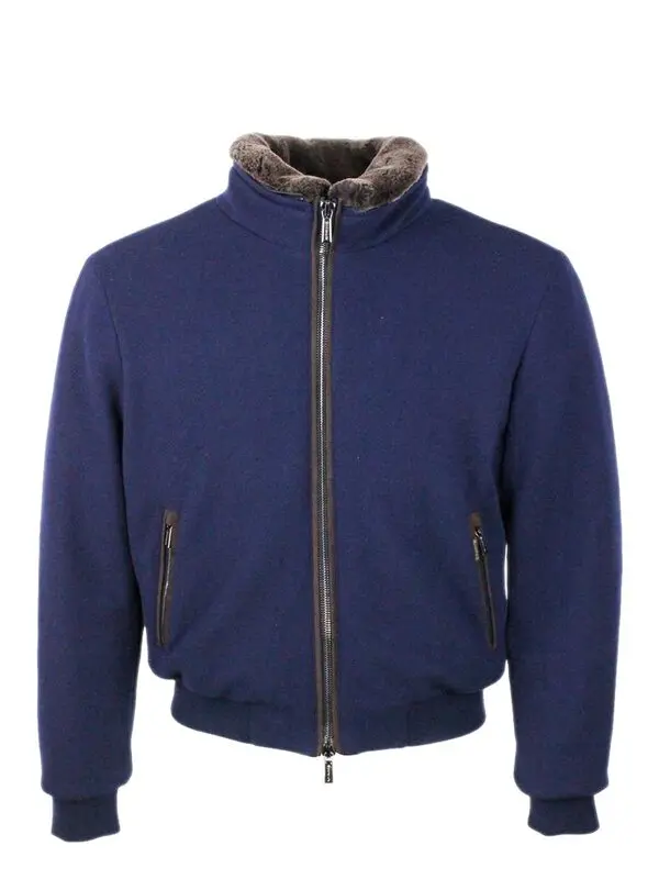 MOORER Wool And Cashmere Bomber Jacket - Blue