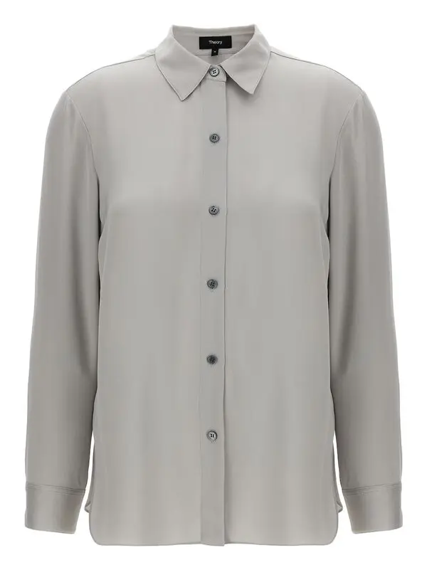 Theory N Straight Silk Shirt - Gray