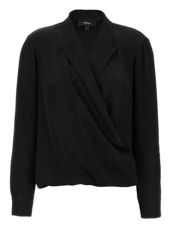 Theory Pk Label Wrap Blouse - Black