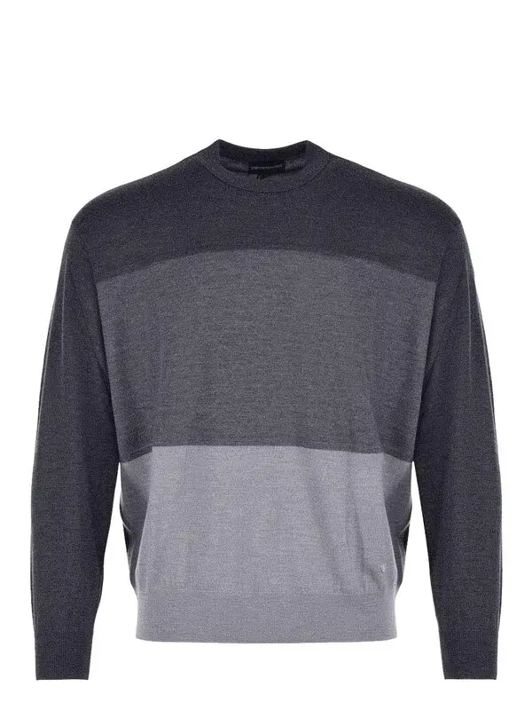 Emporio Armani Striped Virgin Wool Sweater - Grey