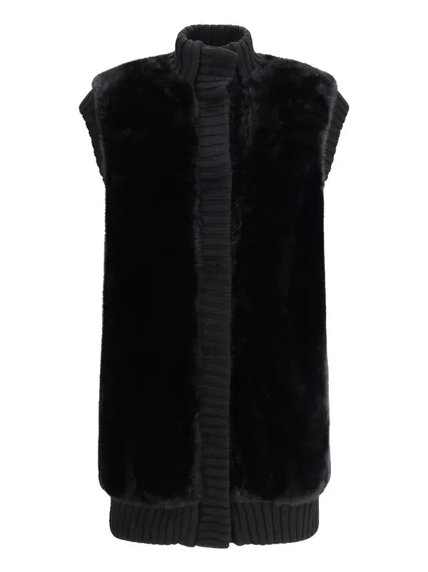 Pinko Long Faux Fur Vest - Black