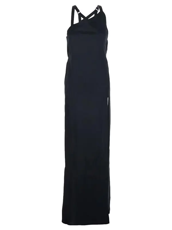 Attico Sleeveless Viscose Long Dress With Criss-cross Straps - Black