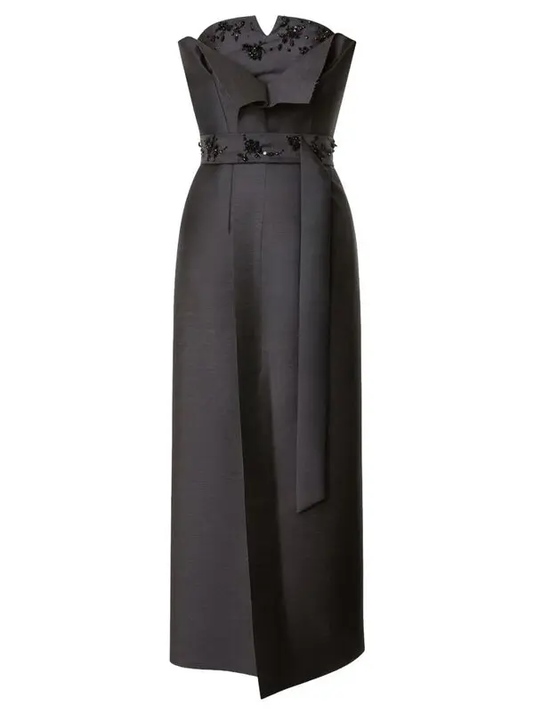 Alberta Ferretti Strapless Virgin Wool And Silk Dress - Grey