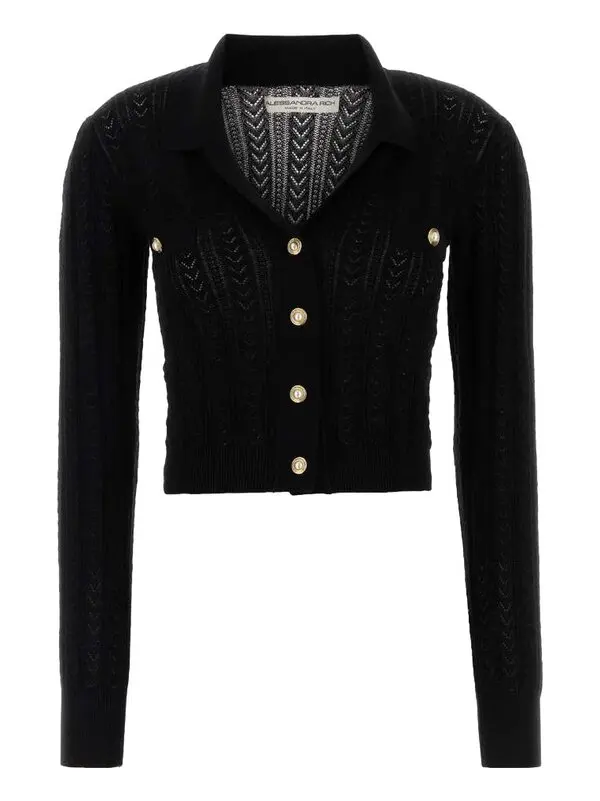 Alessandra Rich Cotton And Cashmere Blend Lace Knit Cardigan - Black