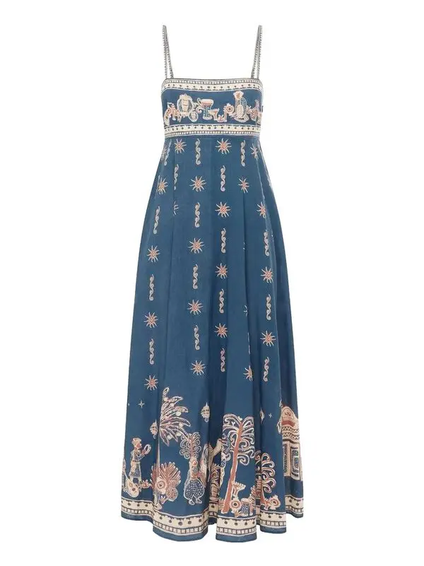 ALEMAIS Border Print Dress - Blue