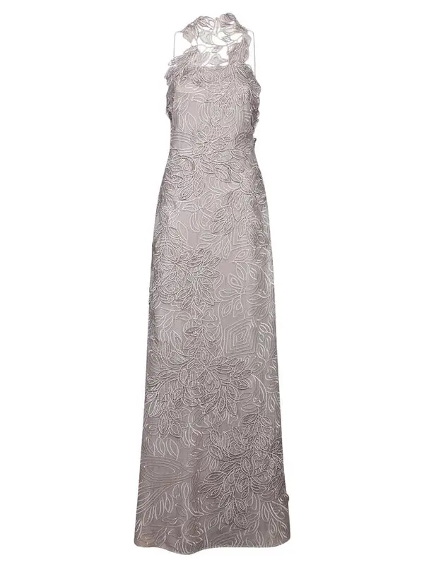 Alberta Ferretti Long Macramã Halterneck Dress - Beige