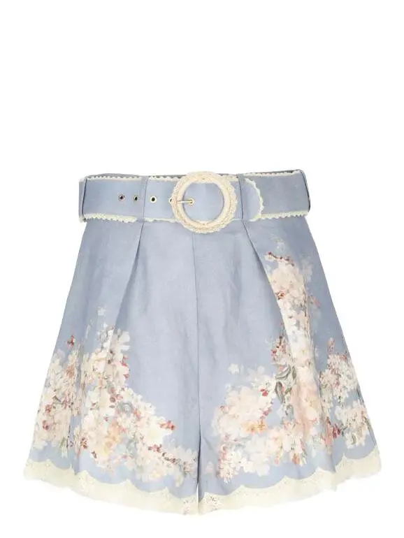 Zimmermann Floral Linen Shorts - Blue