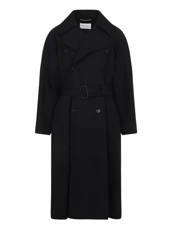 Saint Laurent Wool Double-breasted Coat - Black