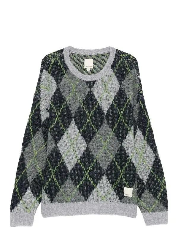 Emporio Armani Argyle Intarsia Knit Sweater - Grey/blue