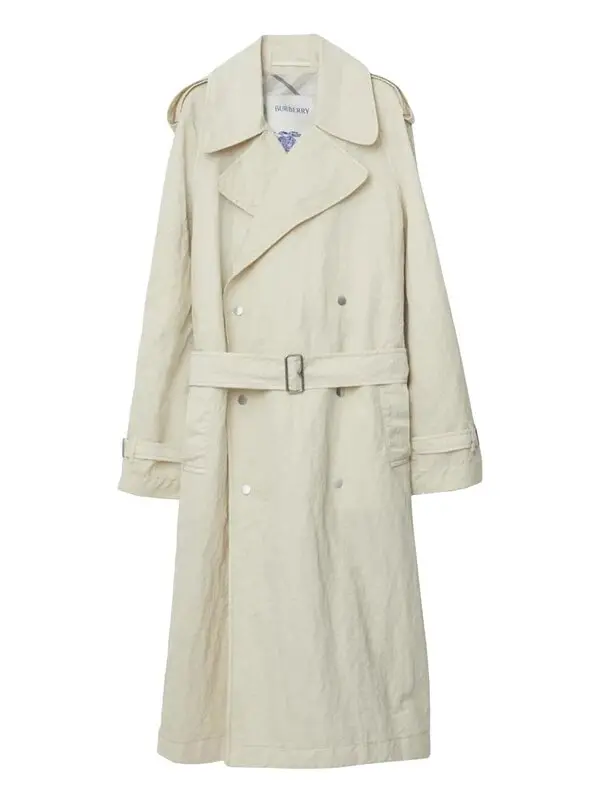 Burberry Ruched Nylon Trench Coat With B-buckle Belt - Beige