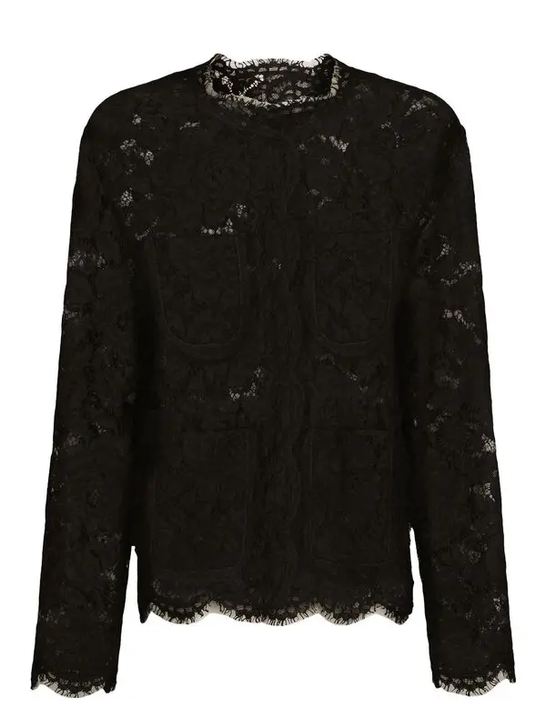 Dolce & Gabbana Floral Lace Single-breasted Jacket - Black