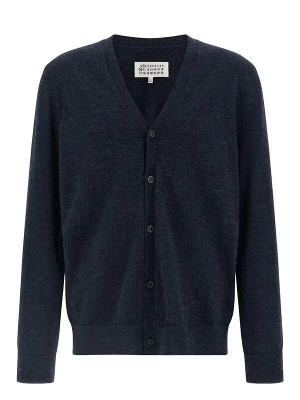 MAISON MARGIELA Cardigan With Suede Elbow Patches - Blue