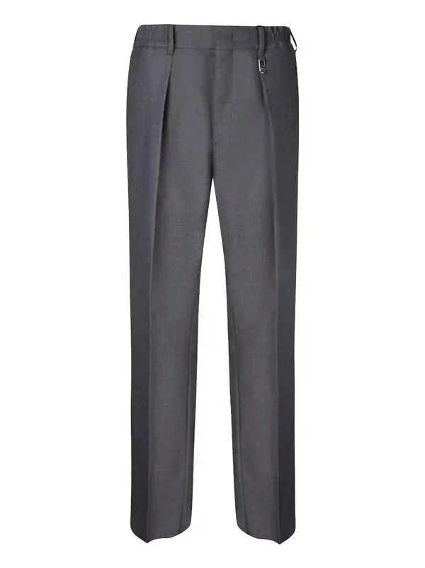 Fendi Wool Trousers With Plaque Detail - Grey