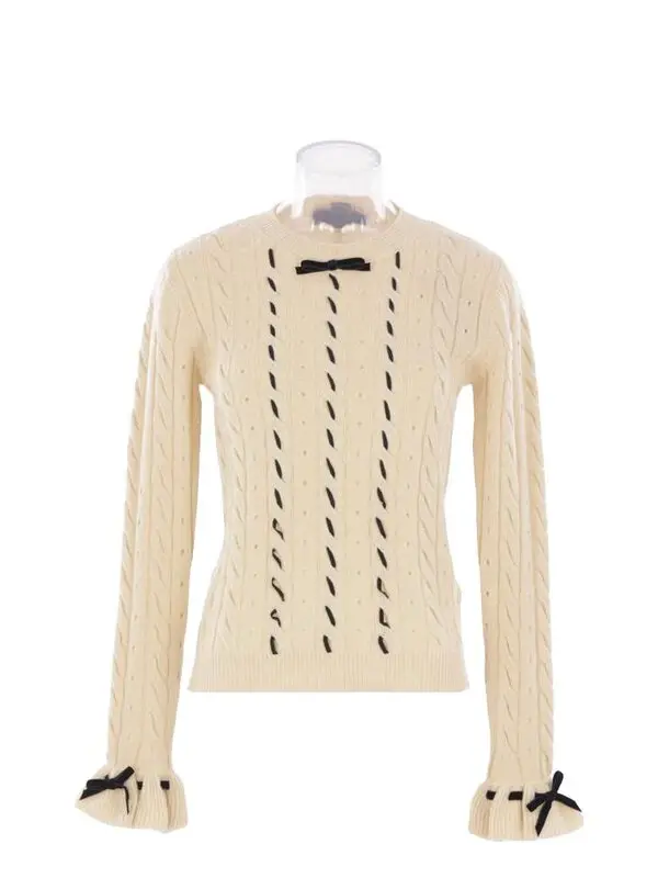 Valentino Garavani Cable-knit Wool Sweater With Grosgrain And Velvet Bows - Birch Tree