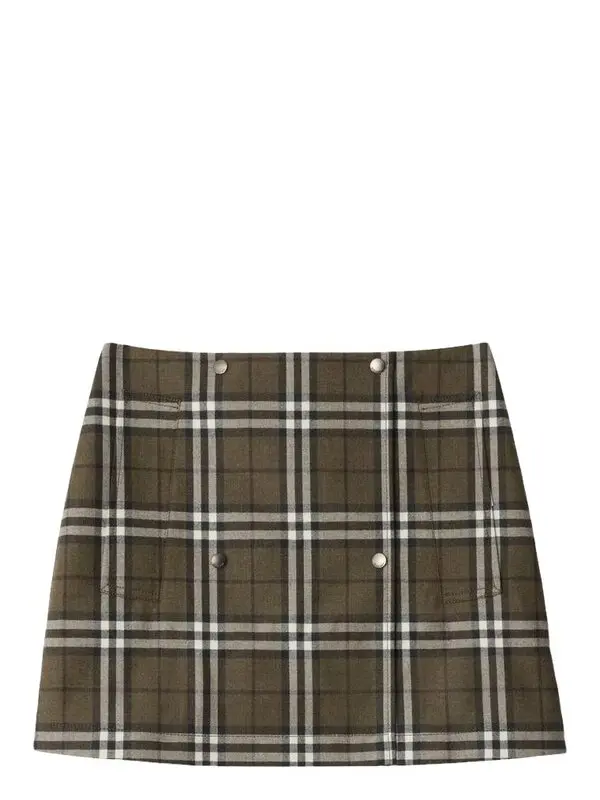 Burberry Checked Wool Skirt - Green