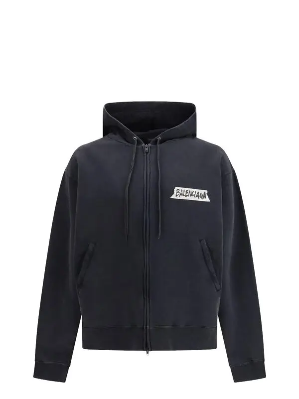 Balenciaga Oversized Zipper Masking Tape Hoodie - Black