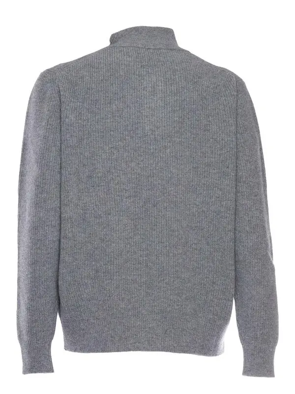 BALLANTYNE Ribbed High Neck Wool Sweater - Gray