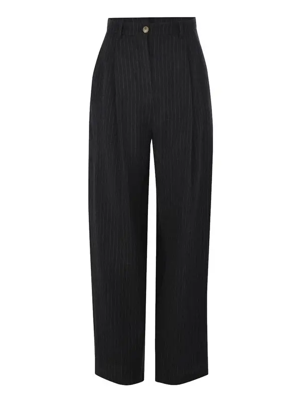 ALYSI Pinstriped Wool Trousers - Grey