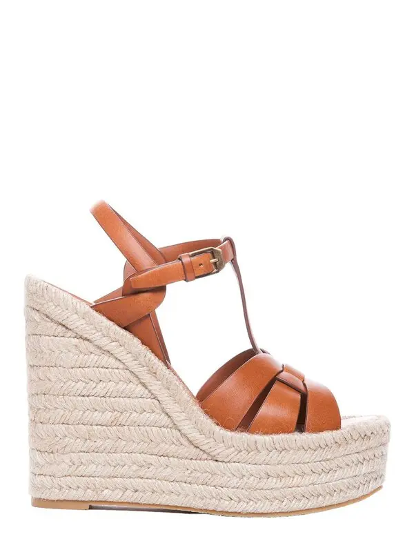 Saint Laurent Tribute Wedge Espadrilles - Brown