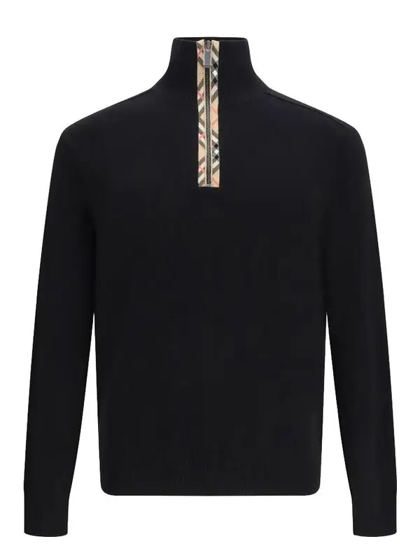 Burberry Wool Check Trim Sweater - Black