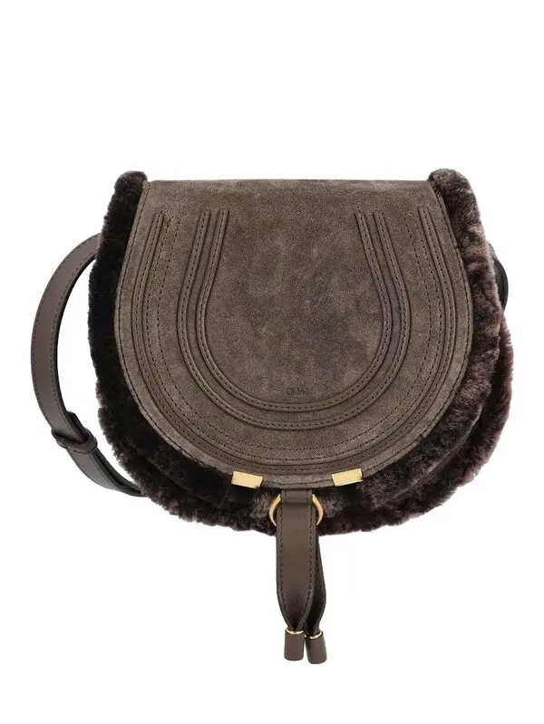 Chloé Marcie Shearling Shoulder Bag - Kohl Brown