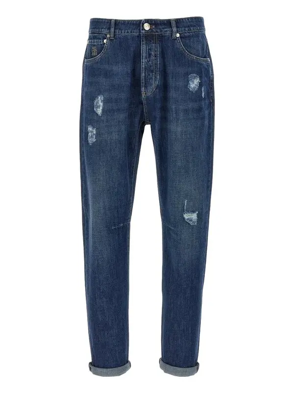 Brunello Cucinelli Cotton Denim Straight Leg Jeans - Blue