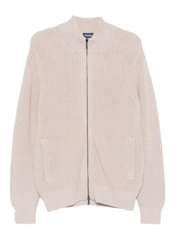 DRUMOHR Ribbed Sweater With Front Zipper - Beige