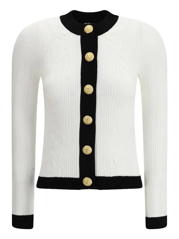 Balmain Ribbed Knit Cardigan - White