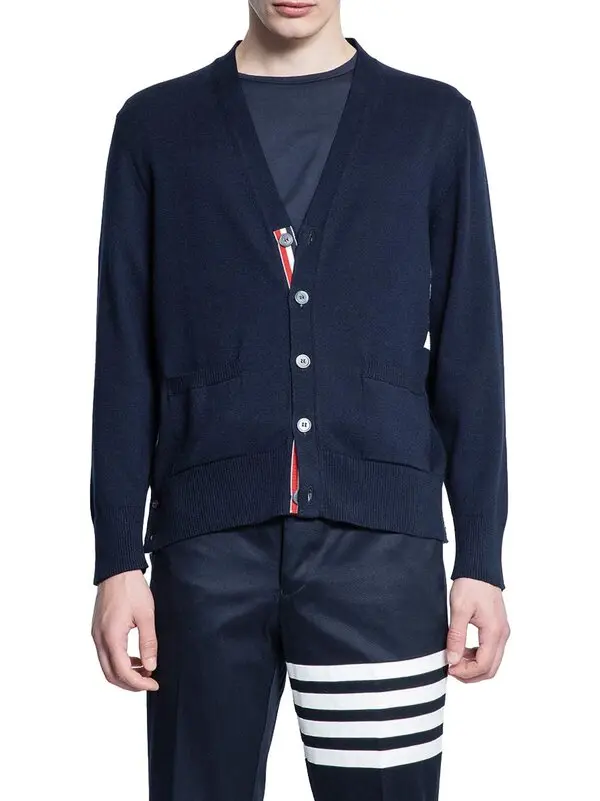 Thom Browne Relaxed Fit V-neck Cotton Cardigan - Blue