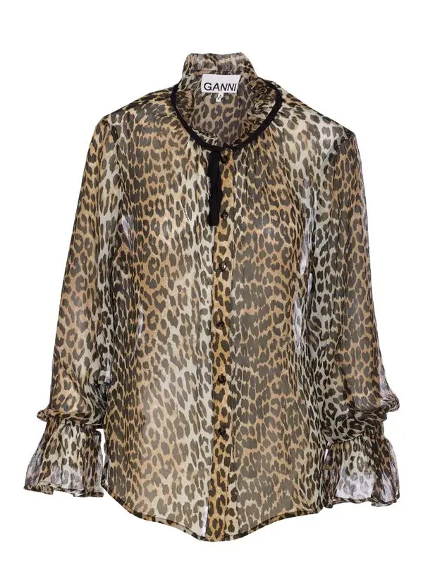 GANNI Leopard Print Shirt - Brown