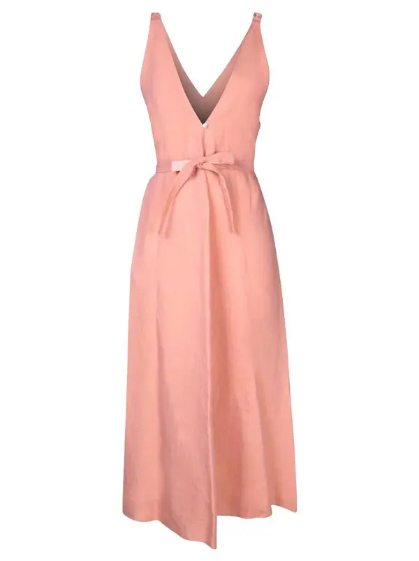 FORTE_FORTE Long Linen Dress With V-neckline - Pink