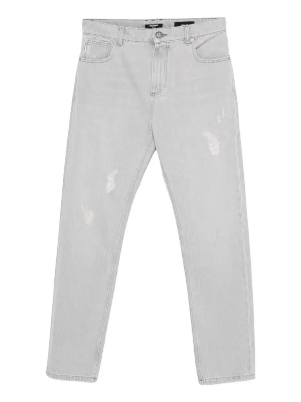 Balmain Cotton Straight-leg Trousers - Washed Light Grey
