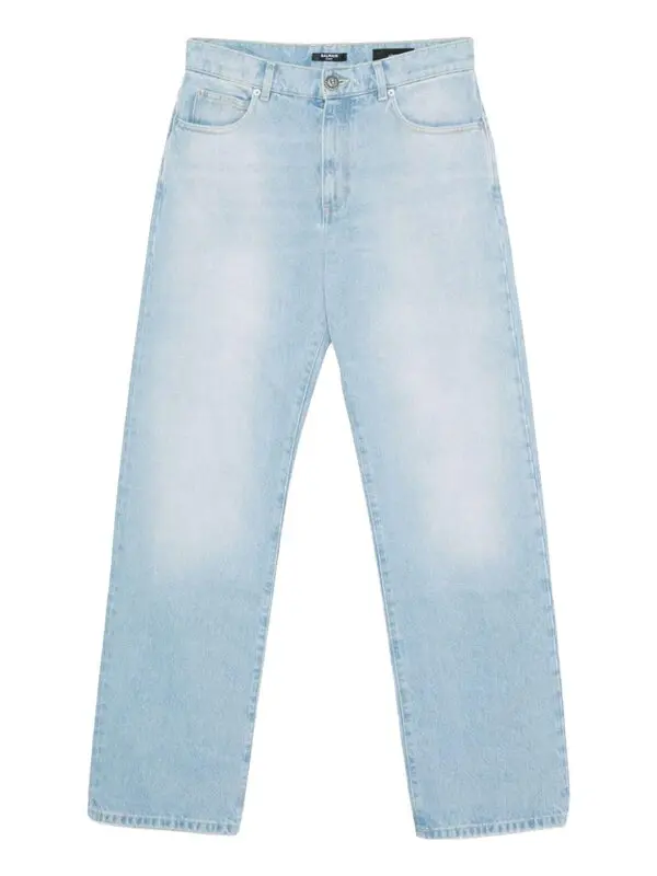 Balmain Light Blue Straight Leg Trousers - Blue Denim