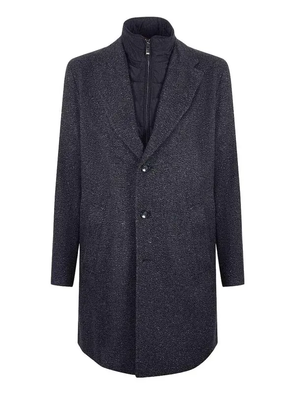 BOSS Slim-fit Tweed Wool-blend Coat - Black