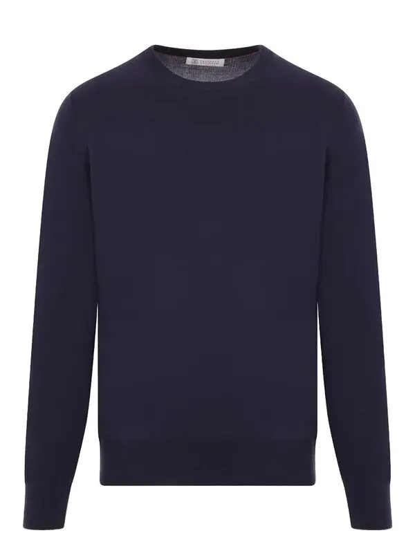 Brunello Cucinelli Cotton Knit Sweater - Navy+dark Grey