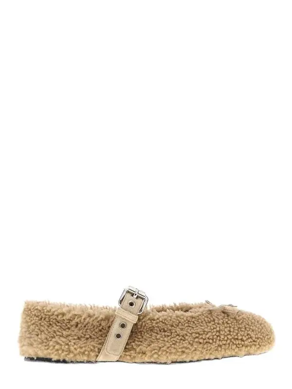 Miu Miu Shearling Ballerinas - Beige O Tan