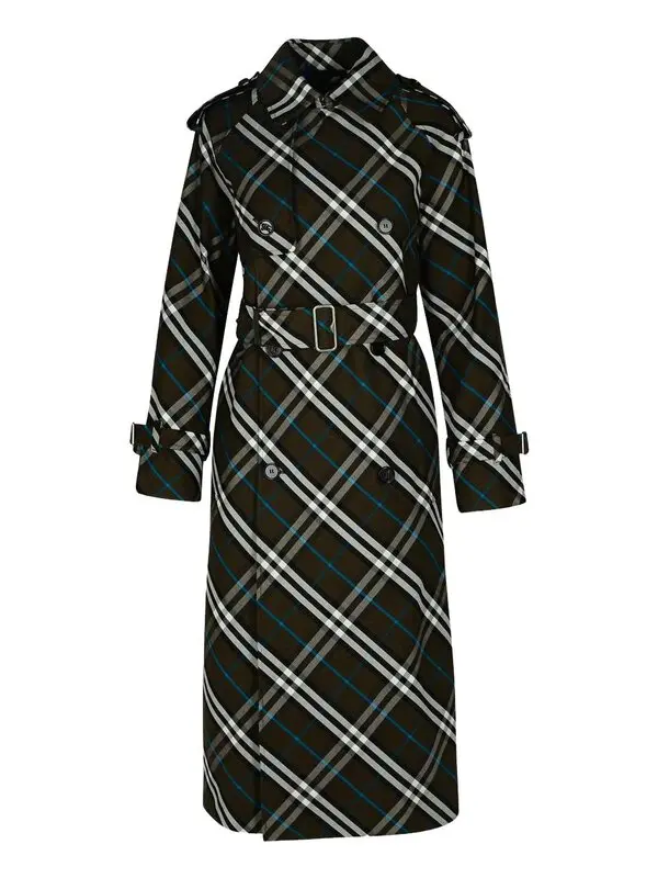 Burberry Check Polyester Trench Coat - Green