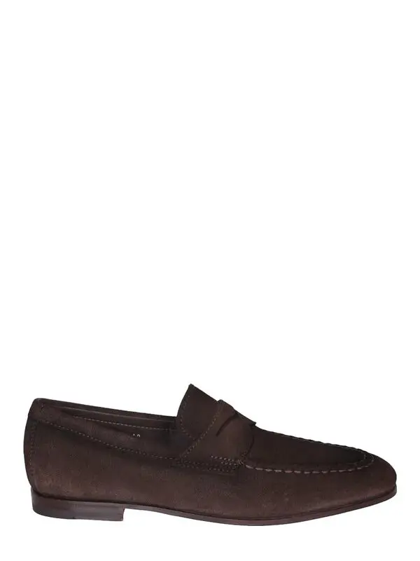 Santoni Suede Loafers With Strap Detail - Brown