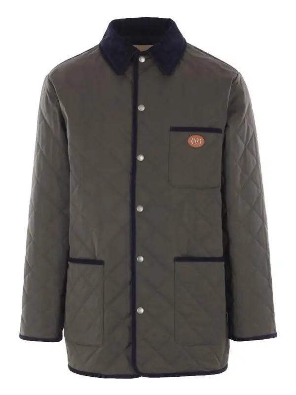 Valentino Garavani Quilted Jacket With Corduroy Trims And Vlogo - Olive Green