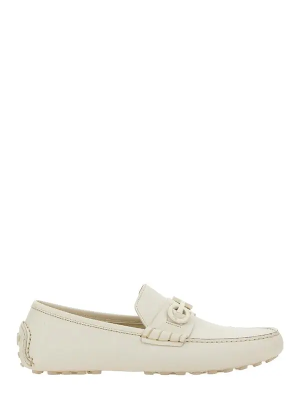 FERRAGAMO Moccasin With Gancini Ornament - White