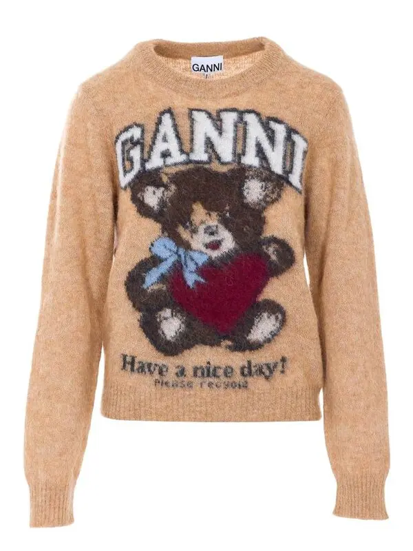 GANNI Graphic Wool Sweater - Beige