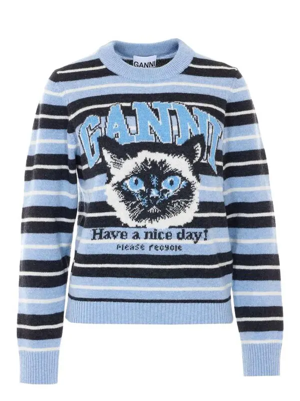 GANNI Soft Chambre Graphic Wool Sweater - Blue